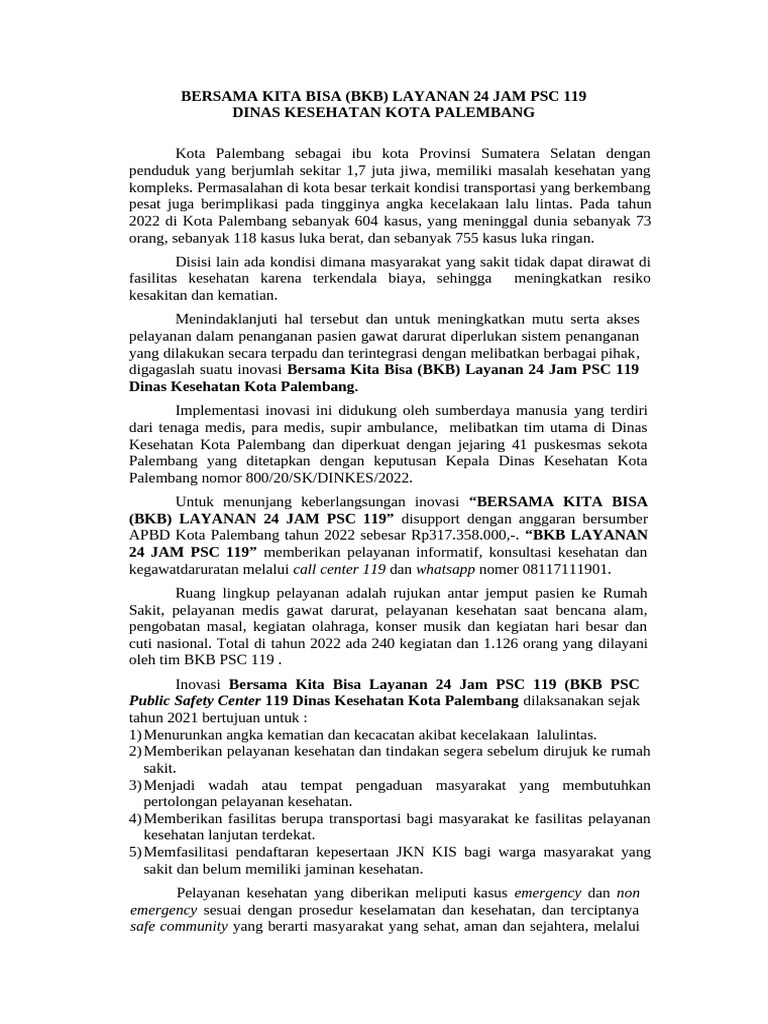 Inovasi Psc 119 Dinas Kesehatan Kota Palembang | PDF Inovasi Psc 119 Dinas Kesehatan Kota Palembang | PDF