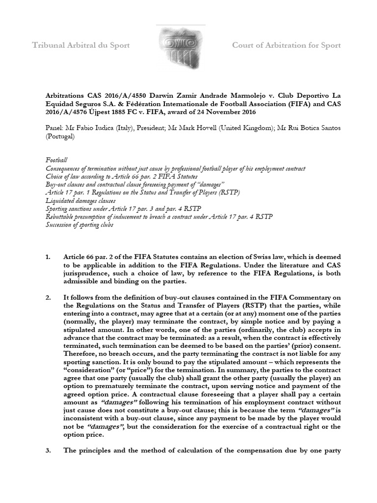 Tribunal Arbitral Du Sport Court of Arbitration For Sport | PDF
