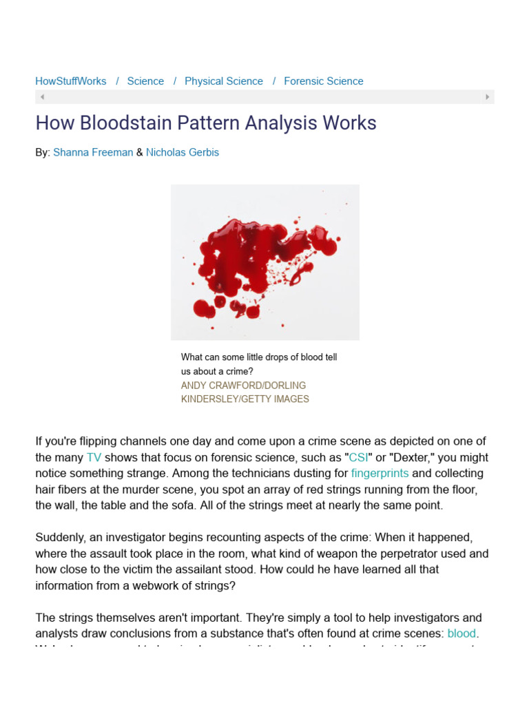 How Bloodstain Pattern Analysis Works - HowStuffWorks | PDF