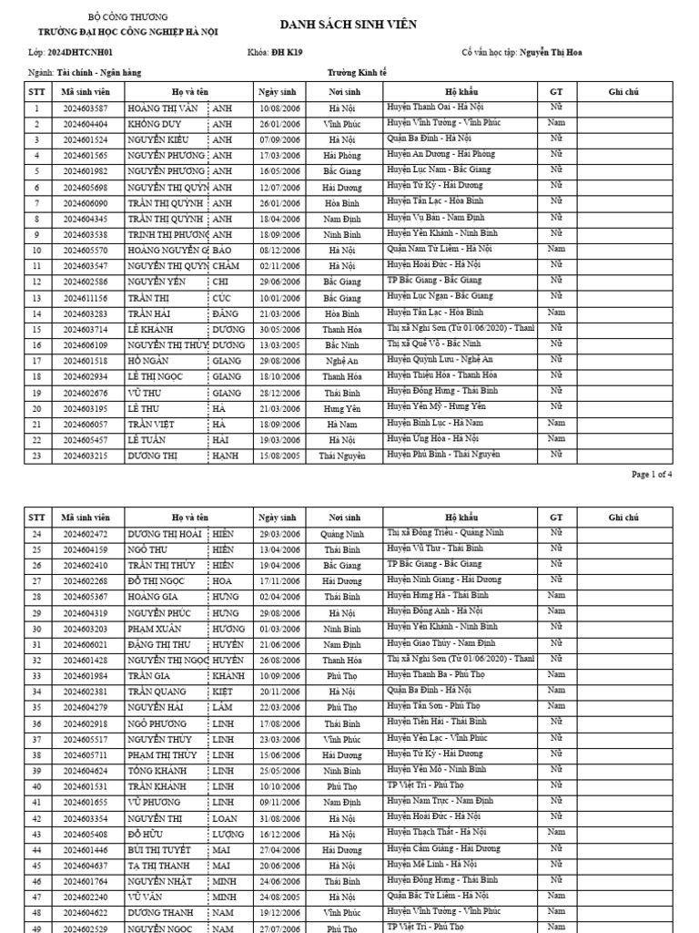 Danh Sach Nop Quy Lop | PDF
