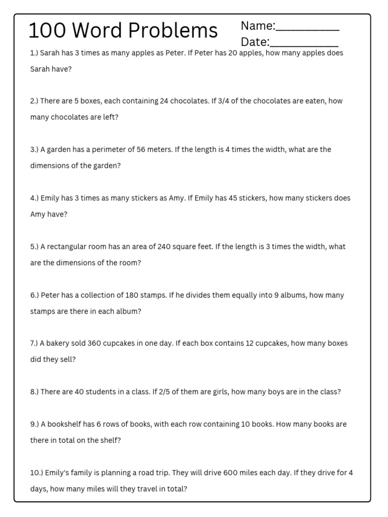 100 Word Problems | PDF