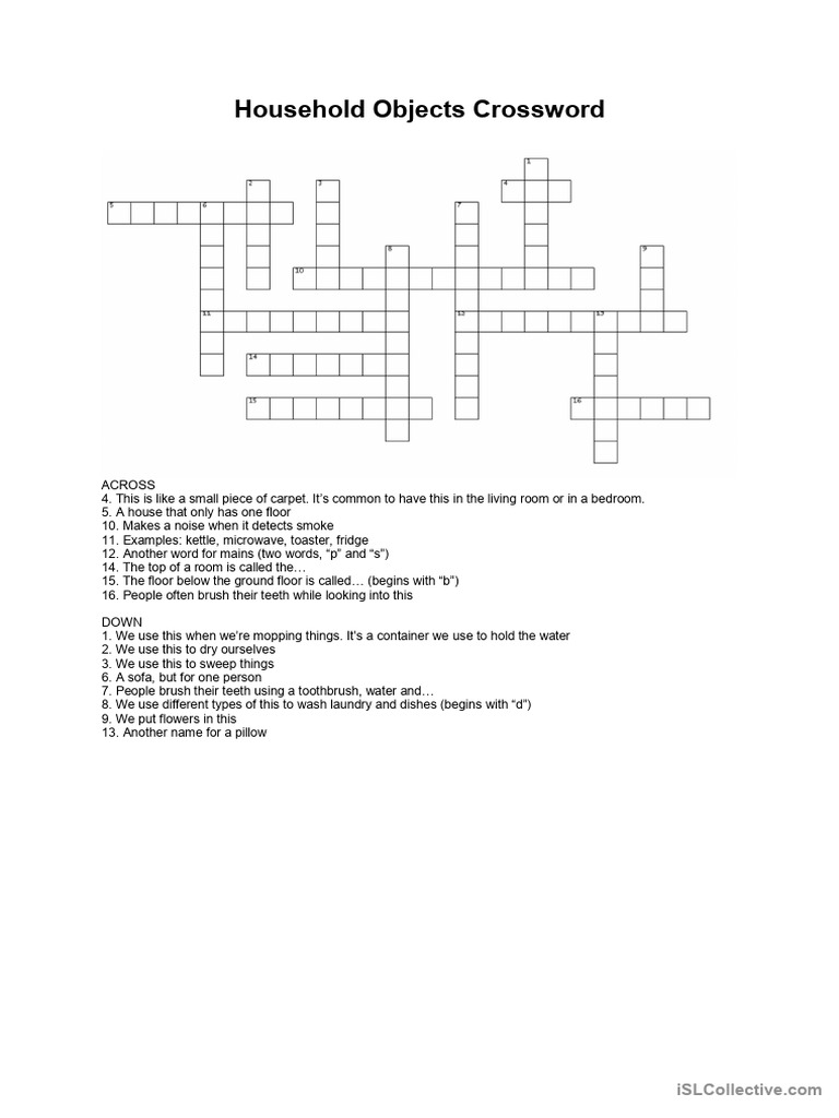 Household Object Crossword | PDF