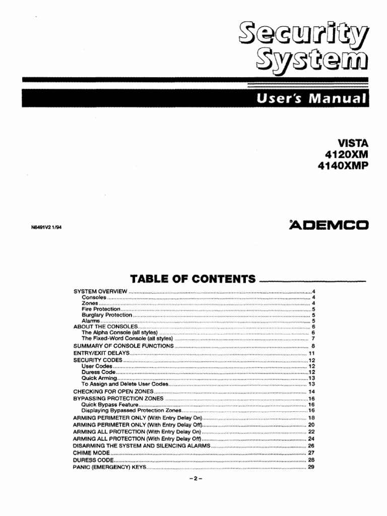 Manual del Sistema de Alarmas Ademco | PDF