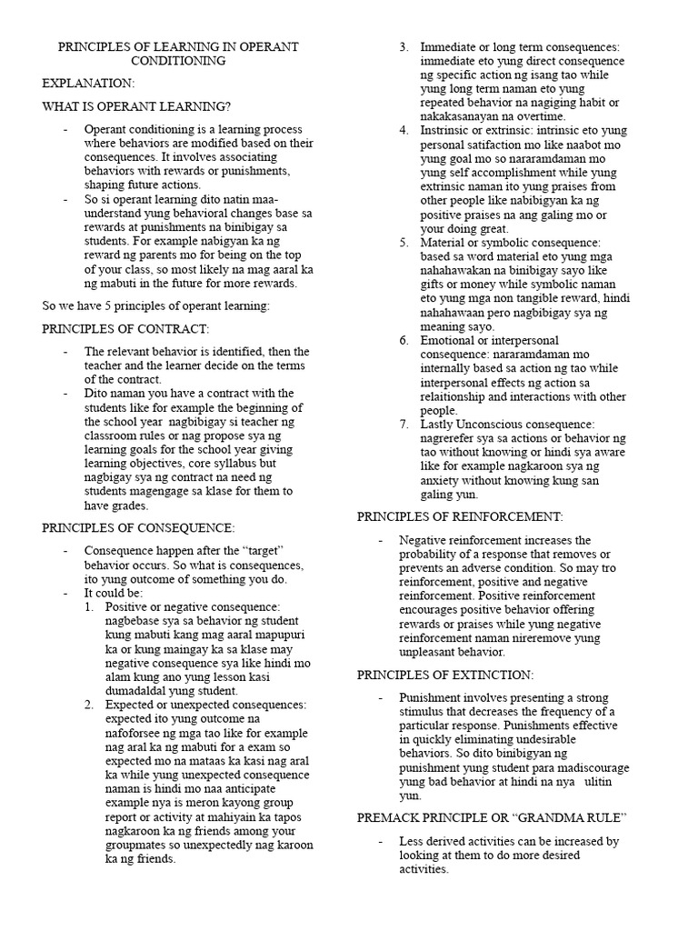 Principles of Learning in Operant Conditioning | PDF