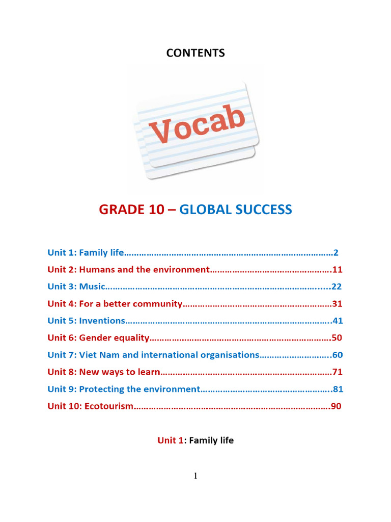Vocab Grade 10 - Global Success | PDF