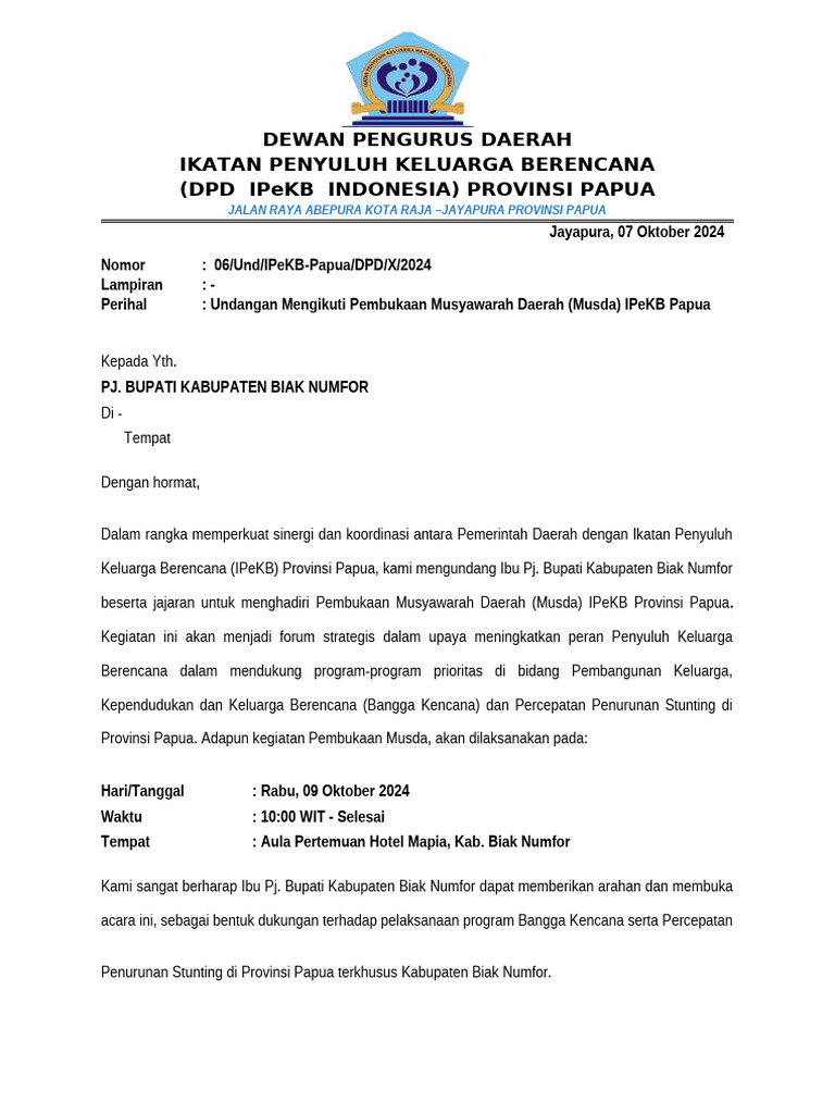 Undangan MUSDA IPeKB Provinsi Papua | PDF