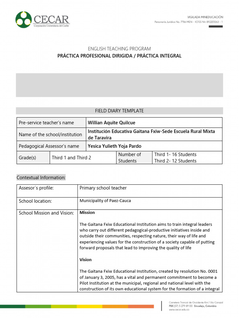 FIELD DIARY TEMPLATE | PDF