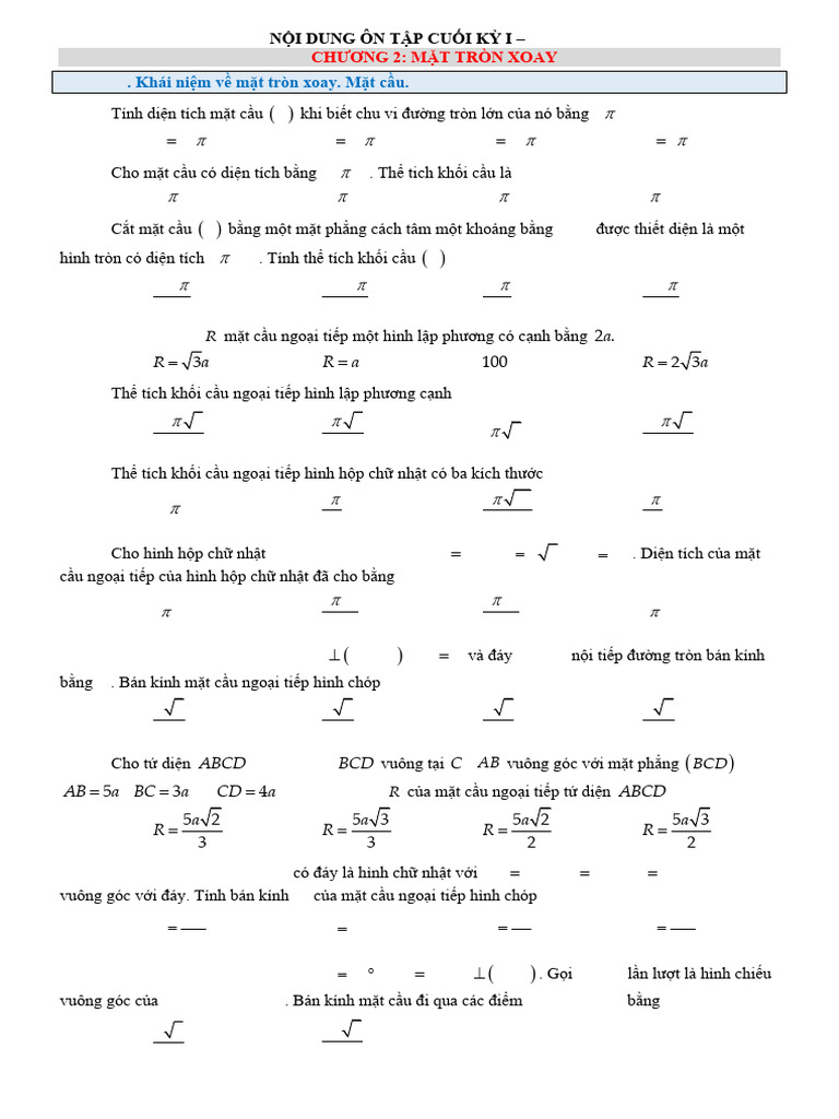 On Tap - Toan 12 - Cuoi HK1 - 22-23 - MAT TRON XOAY - HA - DE BAI | PDF