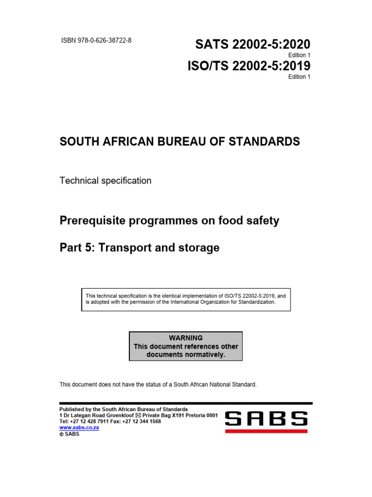 ISO TS 22002-5 2019 PPR Transport and Storage | PDF
