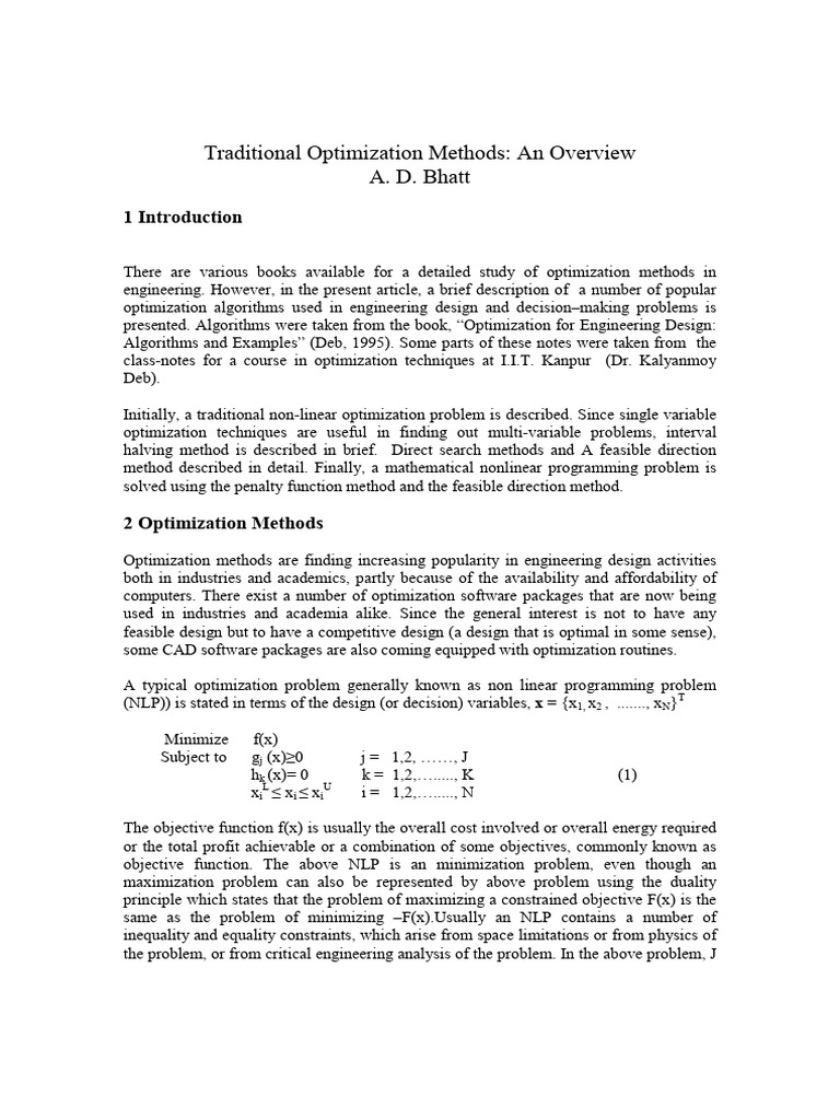 An Overview of Traditional Optimization Methods - Truncated | PDF | Mathematical Optimization ...