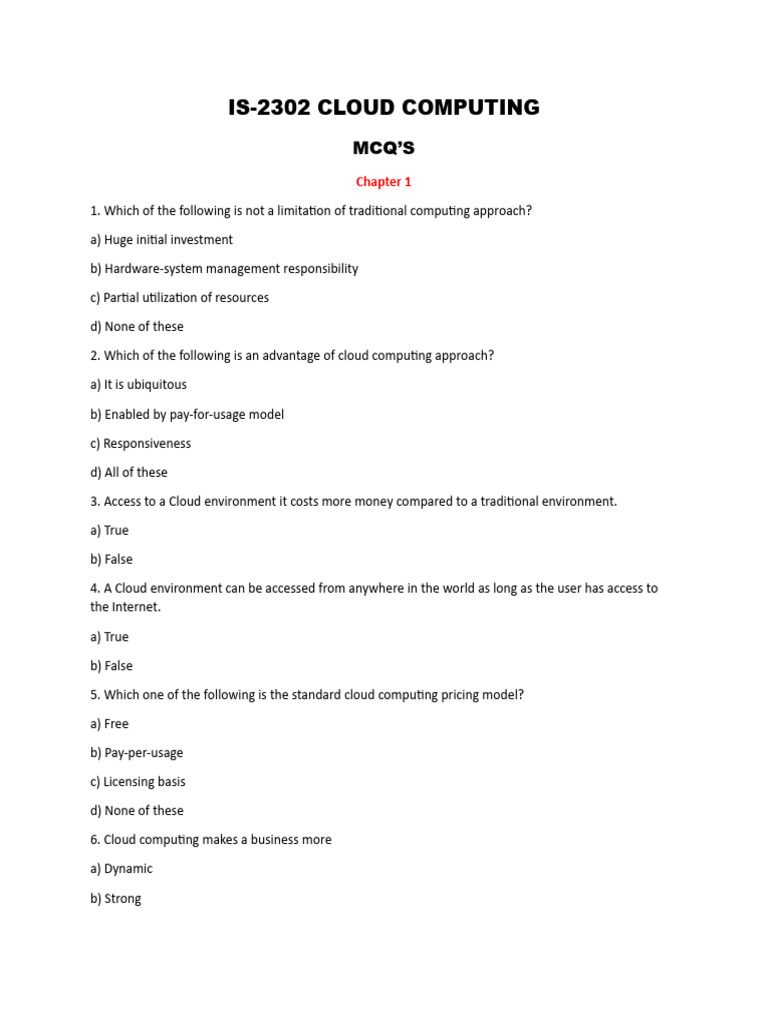 Cloud Computing MCQ Quiz1 | PDF
