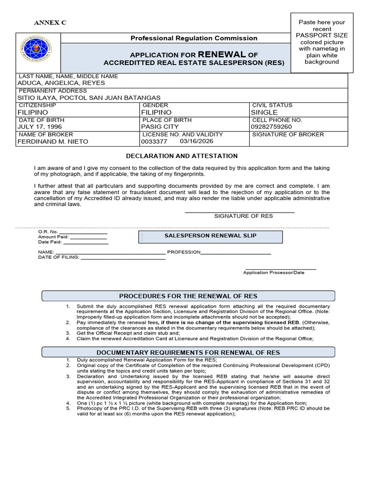 PRC Renewal Form | PDF