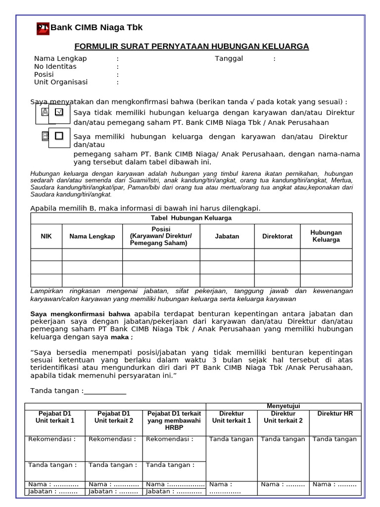 Surat Pernyataan Hubungan Keluarga - NEWWWW | PDF