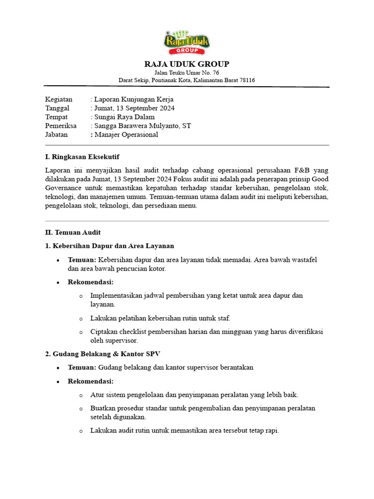 Laporan Kunjungan Kerja - Serdam | PDF