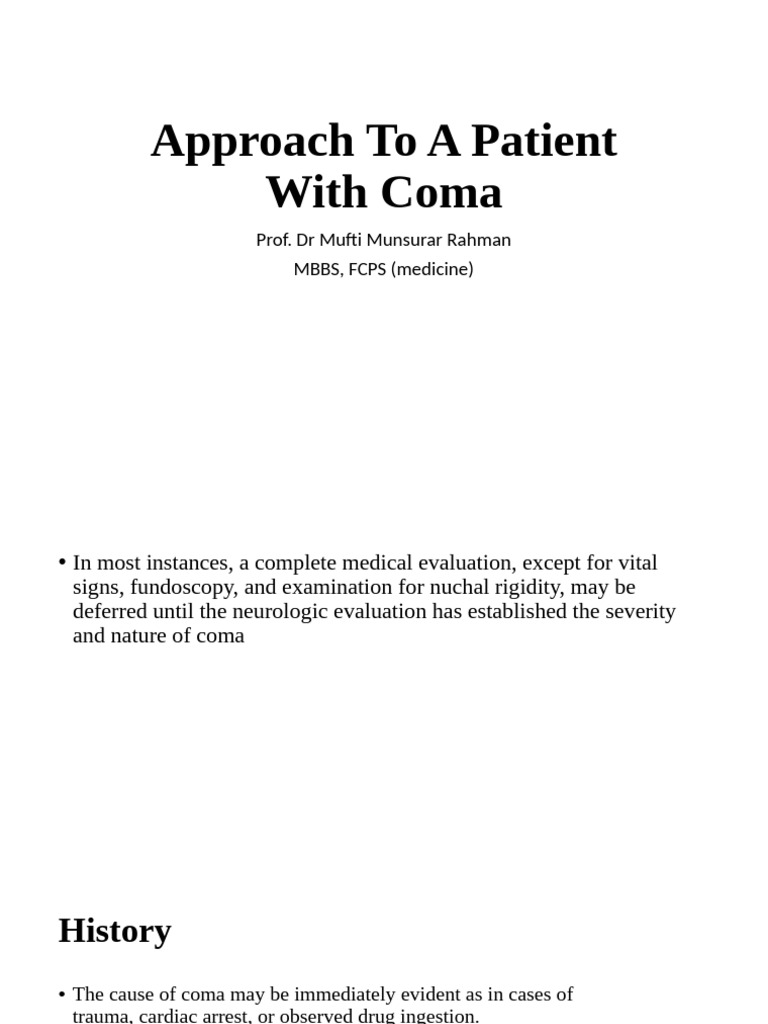 Approach To A Patient With Coma | PDF