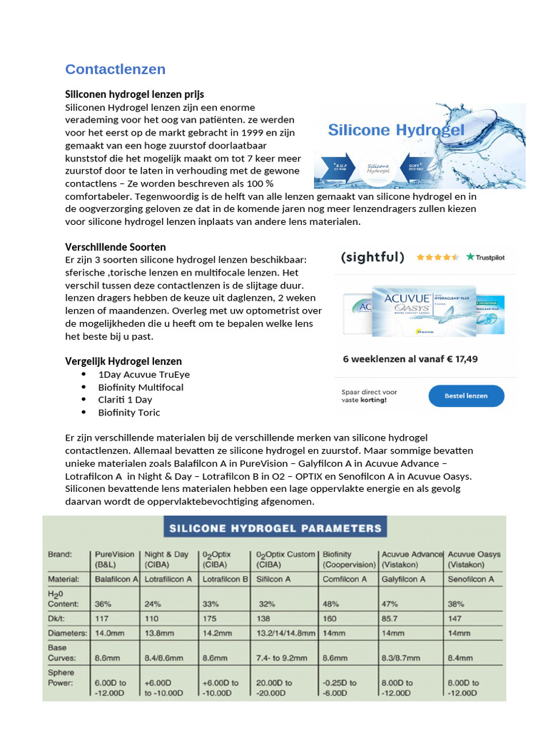 Siliconen Hydrogel Lenzen Informatie | PDF