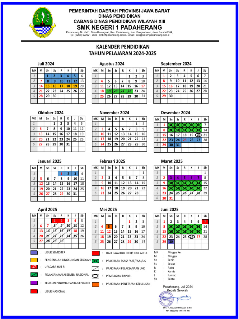 Kalender Akademik SMKN 1 Padaherang 2425 | PDF
