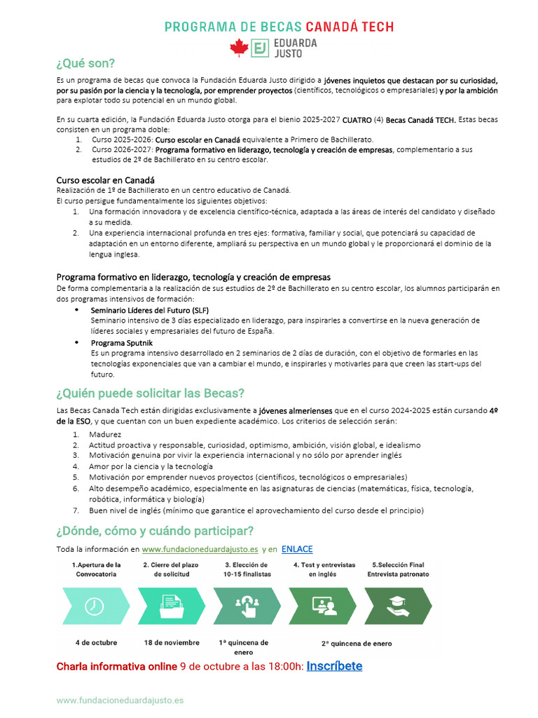 Hoja Resumen Becas Canada TECH 2024 | PDF