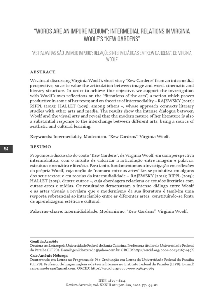 Article - Intermedial Relations in Virginia Woolf Kew Gardens | PDF ...