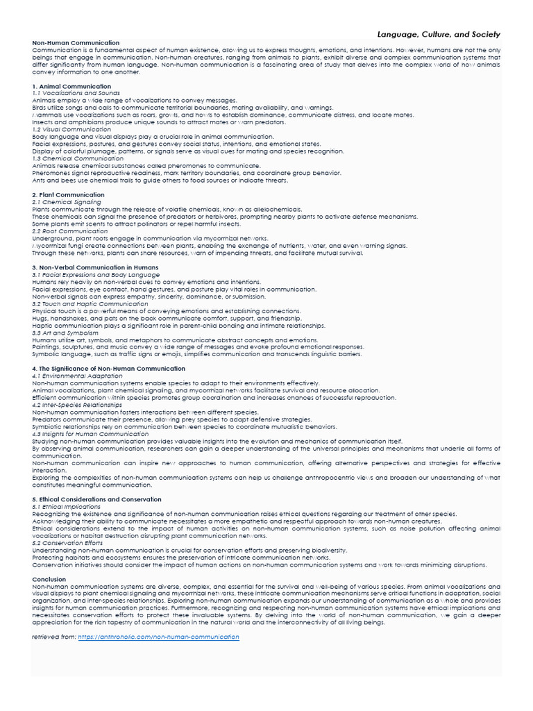 Non Human Communication | PDF | Communication | Social Science