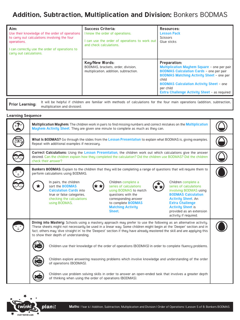 Lesson Plan Bonkers BODMAS | PDF