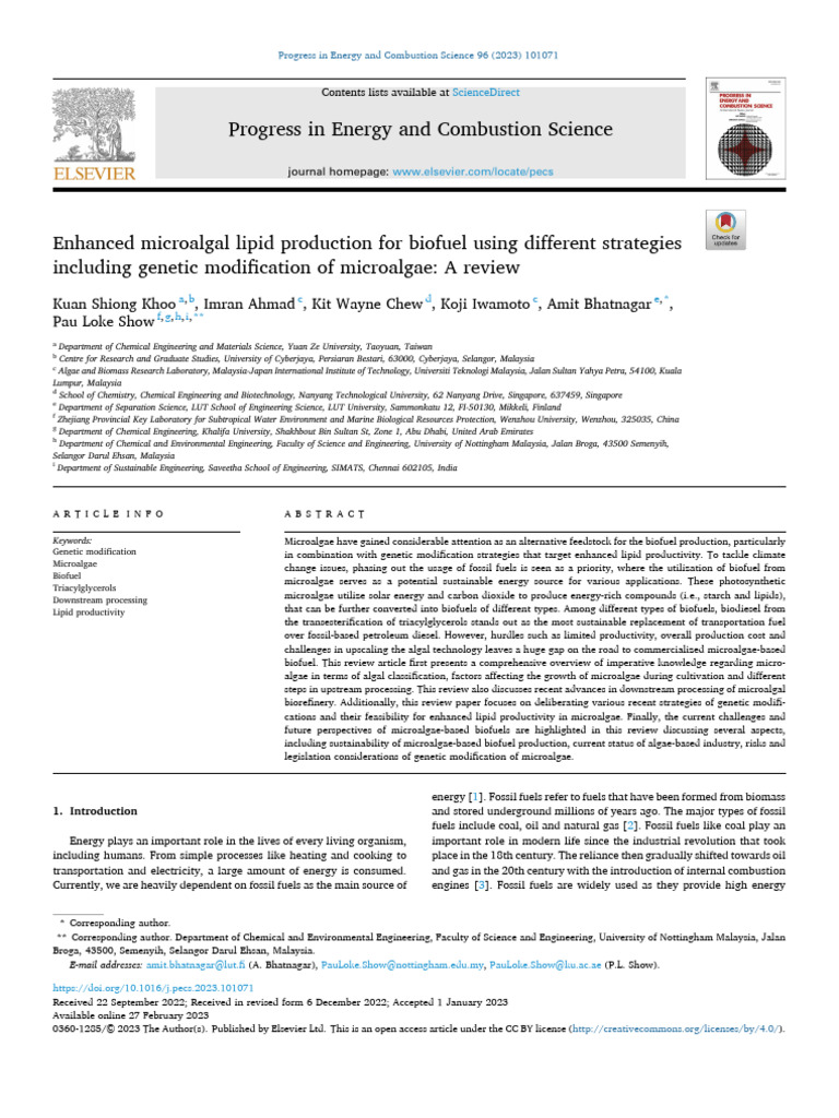 Enhanced Microalgal Lipid Production For Biofuel Using Different Strategies Including Genetic ...
