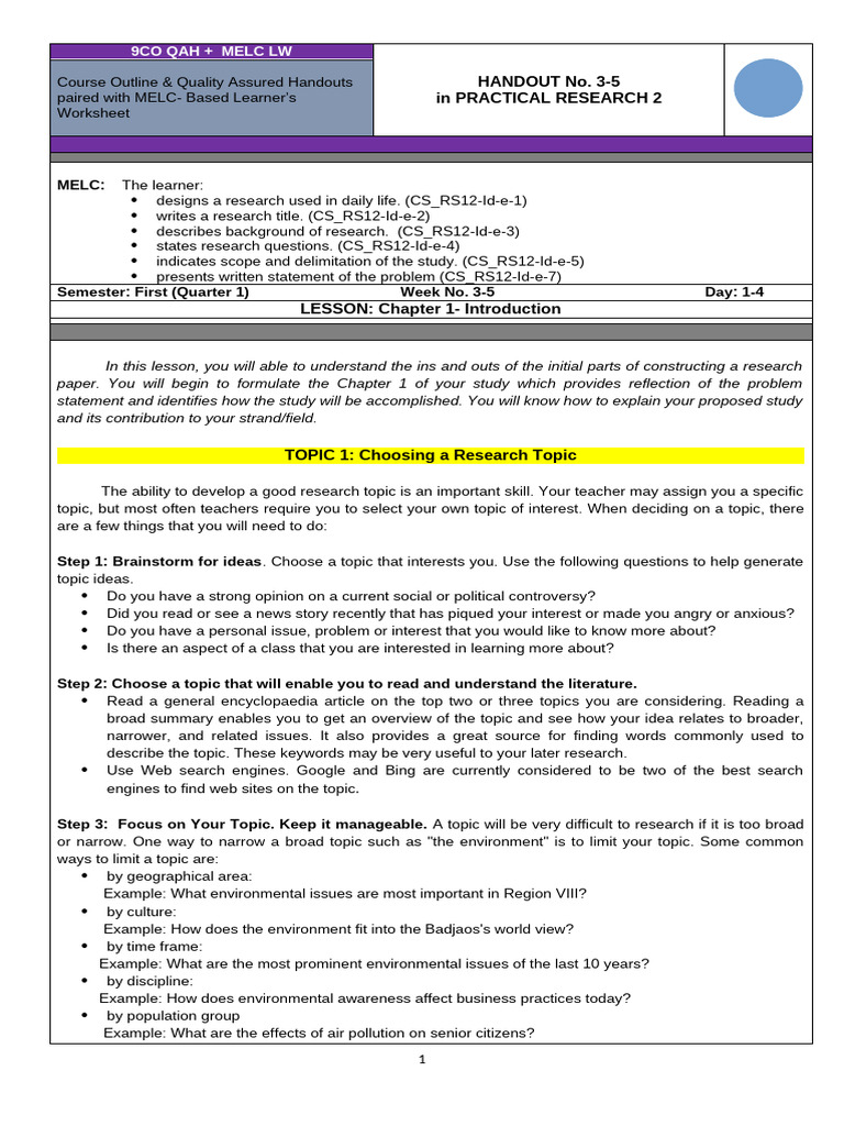 PR2 Week 3 5 Handouts | PDF