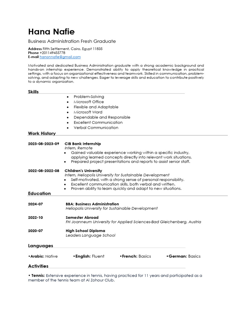 Hana Nafie Resume | PDF