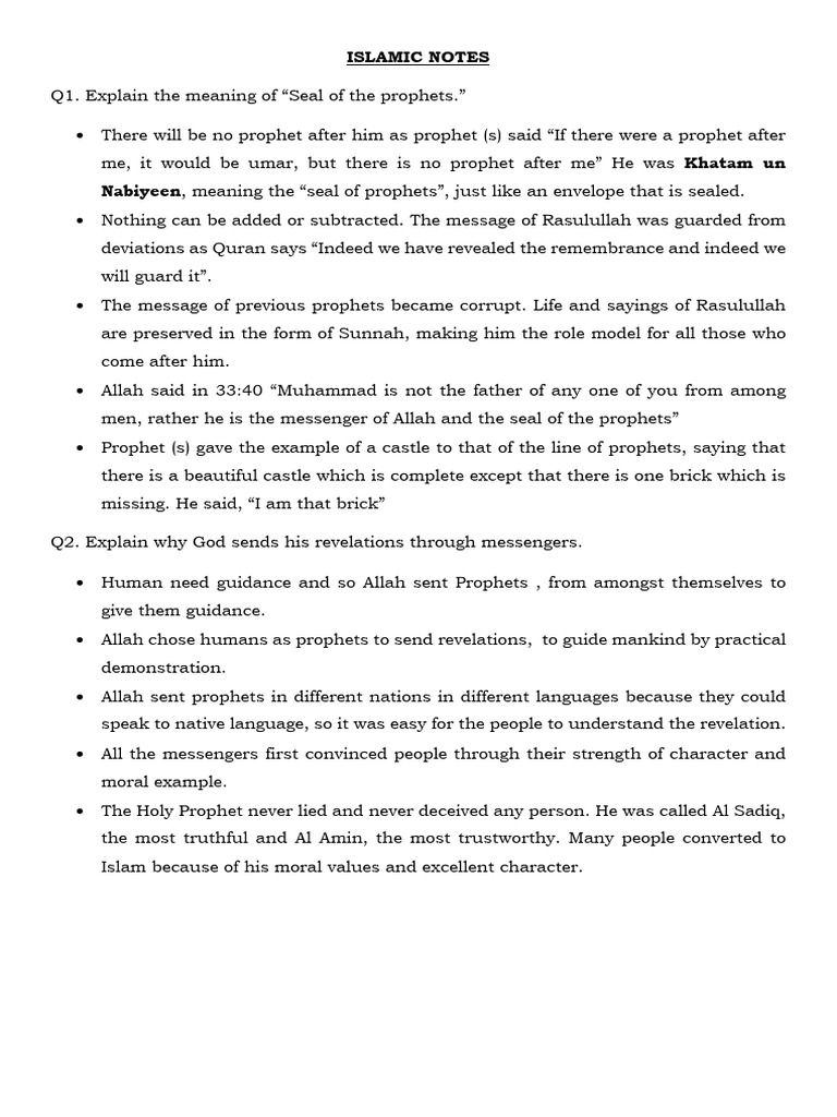 Islamic Notes - Revision | PDF