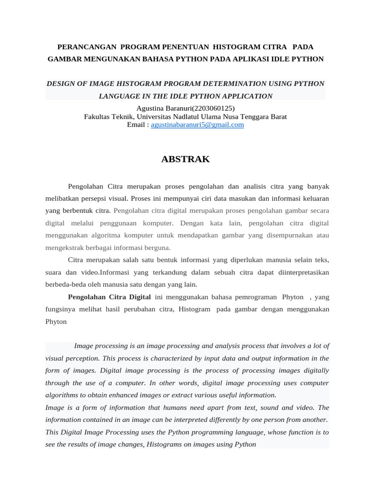 Perancangan Program Penentuan Histogram Citra Pada Gambar Mengunakan ...