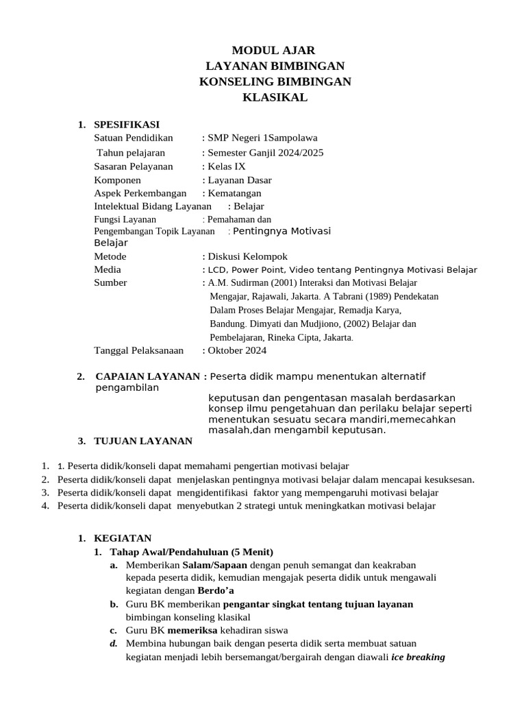 Modul Ajar Layanan Bimbingan dan Konseling | PDF