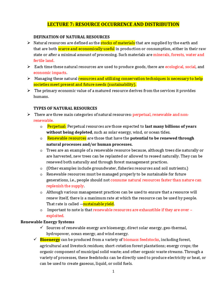 Lecture 7 and Lecture 8 Resource Management and Conservation | PDF ...