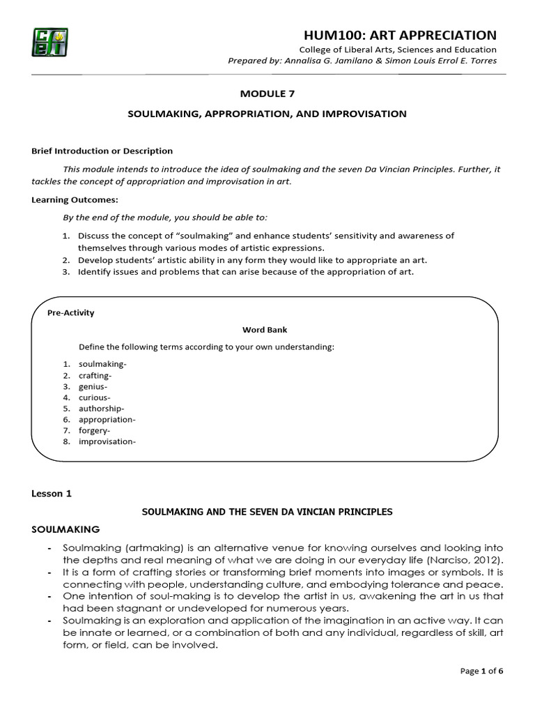 Wxfe3ywv4 - HUM100. Art Appreciation - MODULE 7 | PDF