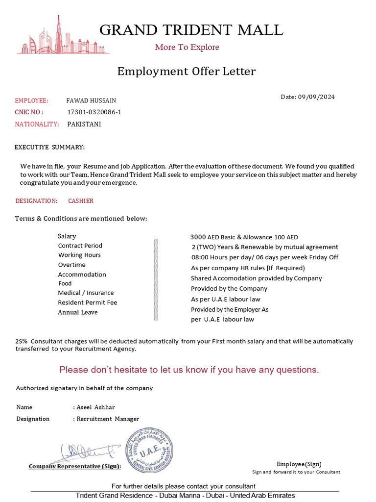 Fawad Hussain Offer Letter | PDF