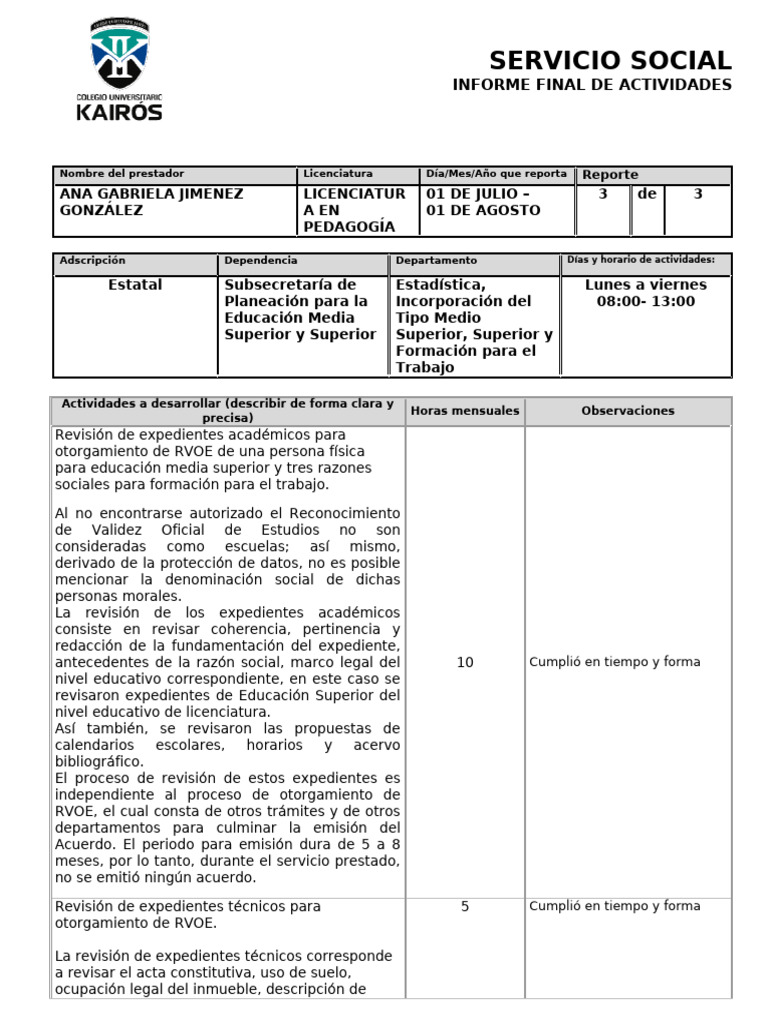 Reporte Final de Servicio Social | PDF