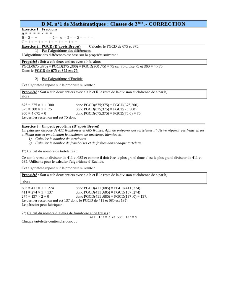 DM Fractions PGCD Corr | PDF
