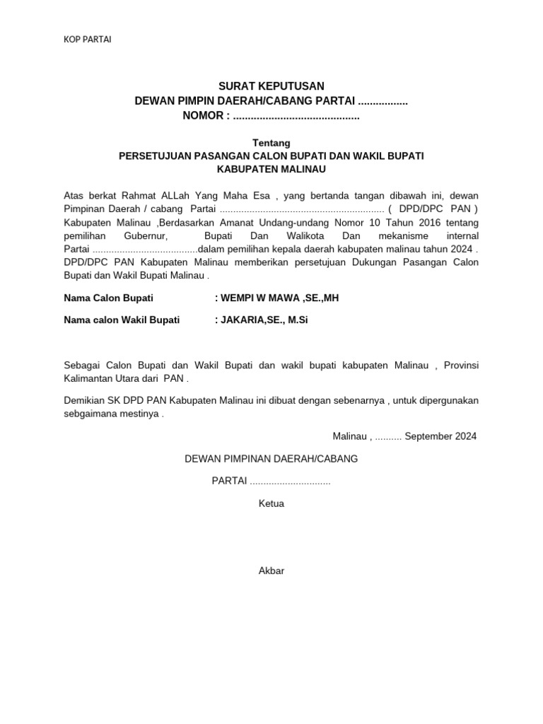 Contoh Rekomendasi Partai | PDF