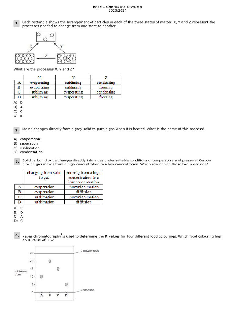 CHEMISTRY GRADE 9 Test | PDF