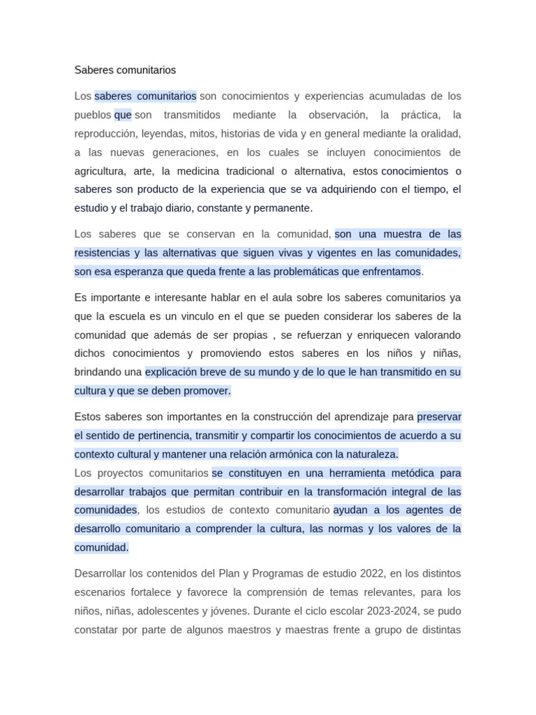 Importância dos Saberes Comunitários | PDF
