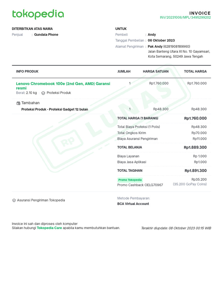 Invoice Tokopedia | PDF