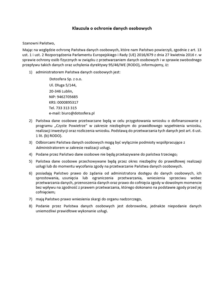 Załącznik NR 2 - Klauzula RODO | PDF