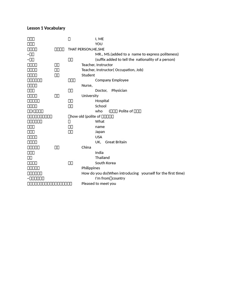 Lesson-1-Vocabulary | PDF