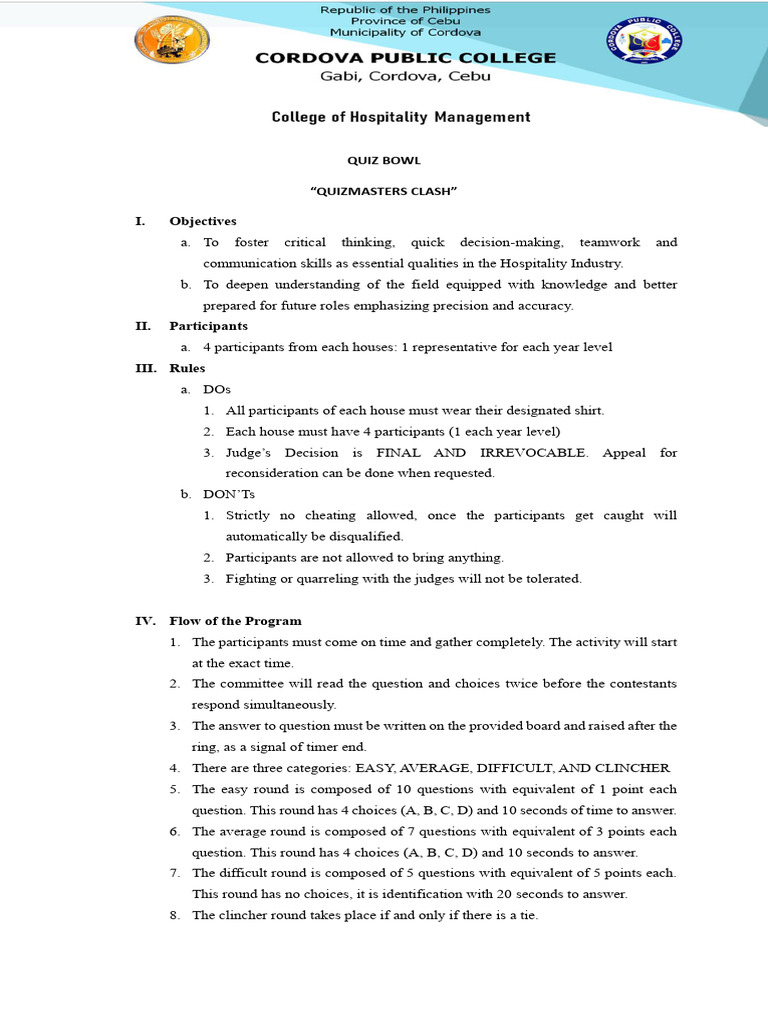 Quiz Bowl Proposal and Questionnaire | PDF