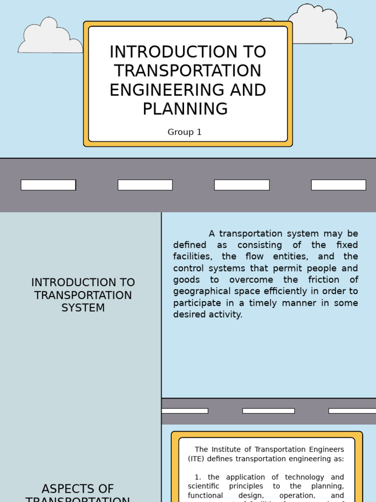 Introduction To Transportation Engineering and Planninggroup 1 | PDF