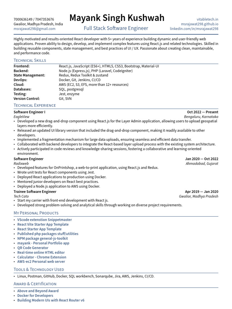 Resume - Mayank - Singh - Kushwah - Reactjs 7.32.31 PM | PDF