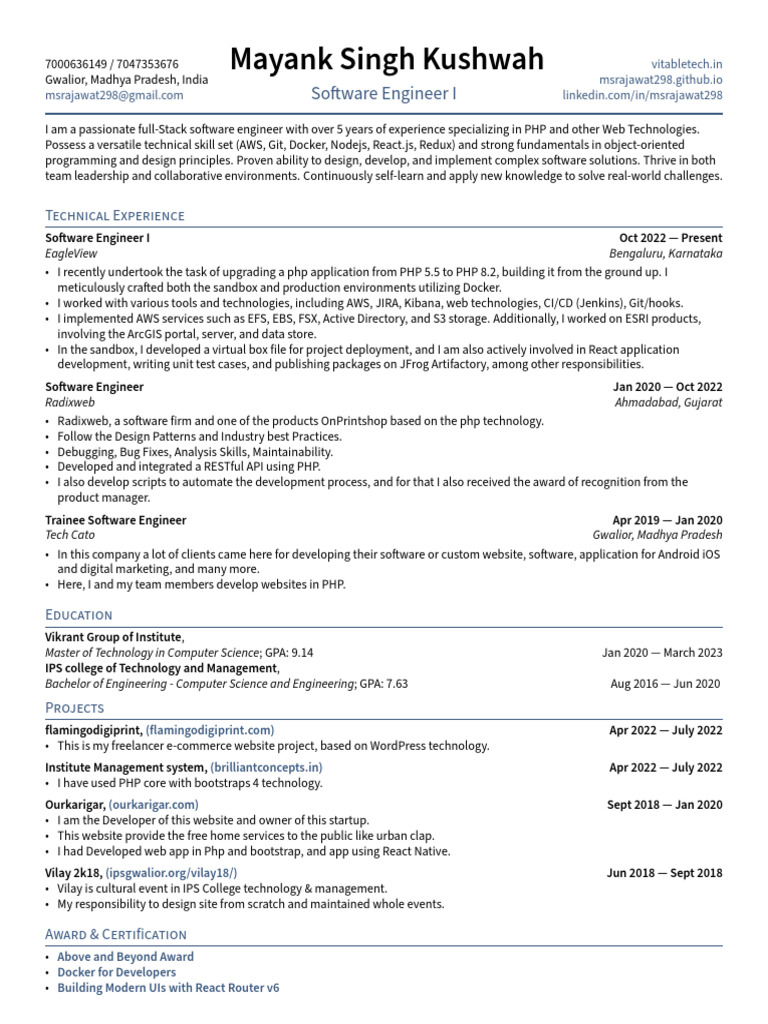 Resume Mayank Singh Kushwah | PDF