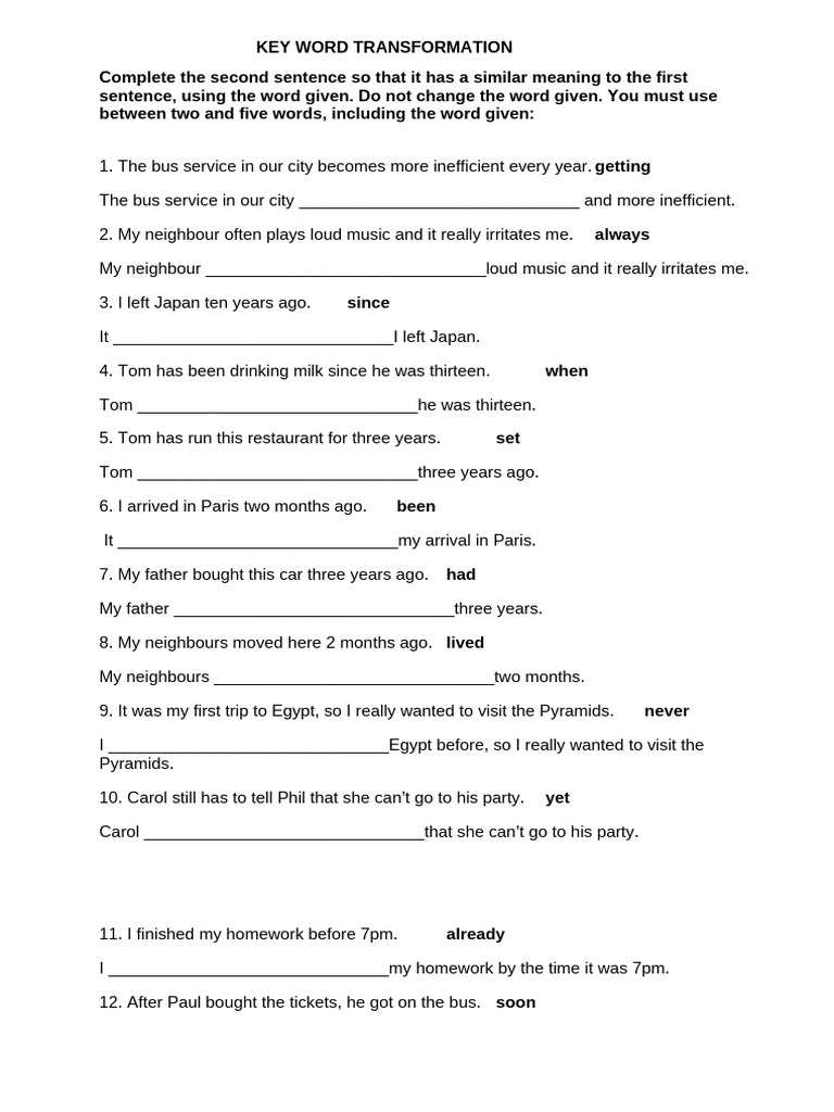 Tenses Key Word Transformation | PDF | Games & Activities | Language ...