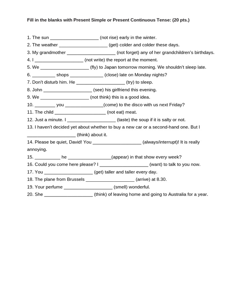 Simple Present & Present Continuous Quiz | PDF