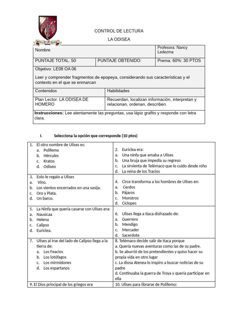 Control de Lectura 8vo | PDF