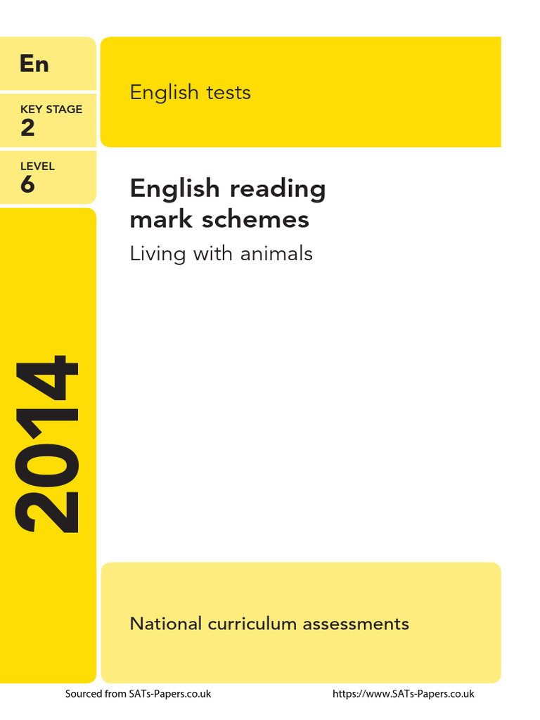 ks2 English 2014 Level 6 Reading Marking Scheme | PDF